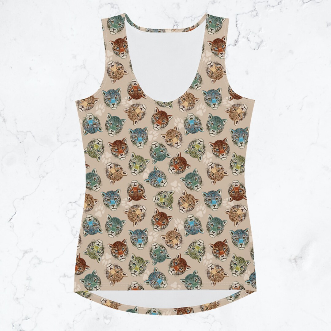Jaguar Print Tank Top Earthy Color Jaguar Face Print Tank Top Animal ...