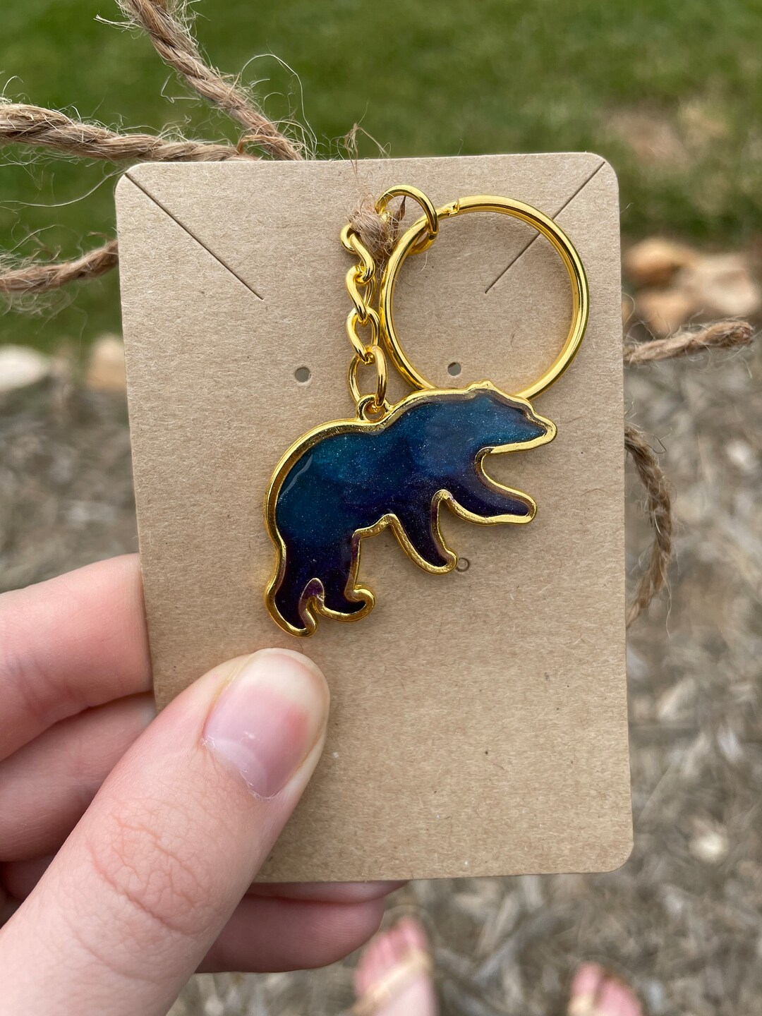 Blueridge Bear Keychains/bear Keychain/resin Bear Keychain/gold Bezel ...