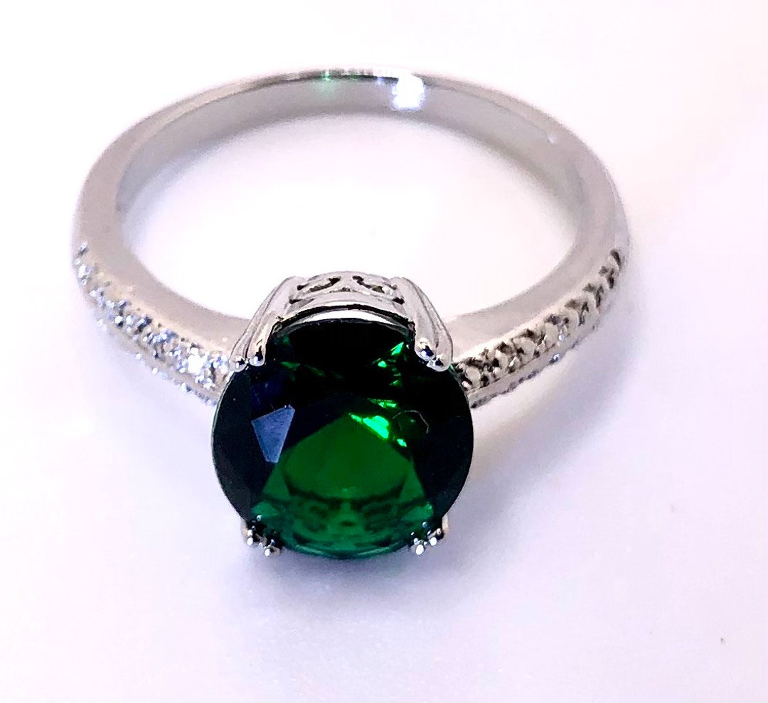 Silver Emerald Ring, Emerald Green Oval Cut Ring, Green Zircon Ring, Green Oval Ring, May ...