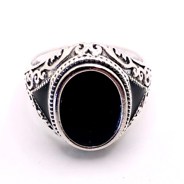 Black Agate Ring - Etsy