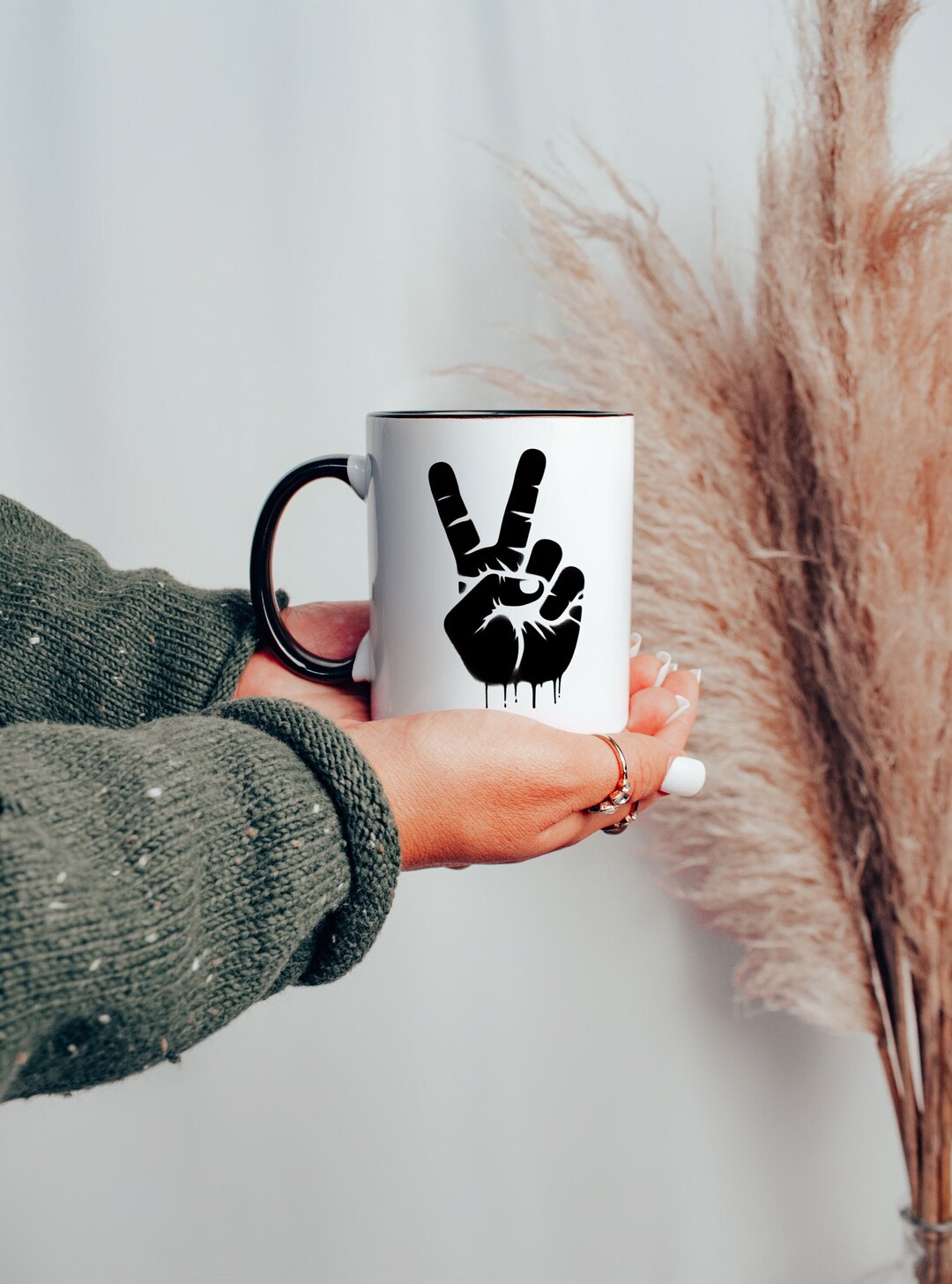 Graffiti Peace Coffee Mug, Peace Hand Mug Peace Fingers Hippie Mug ...