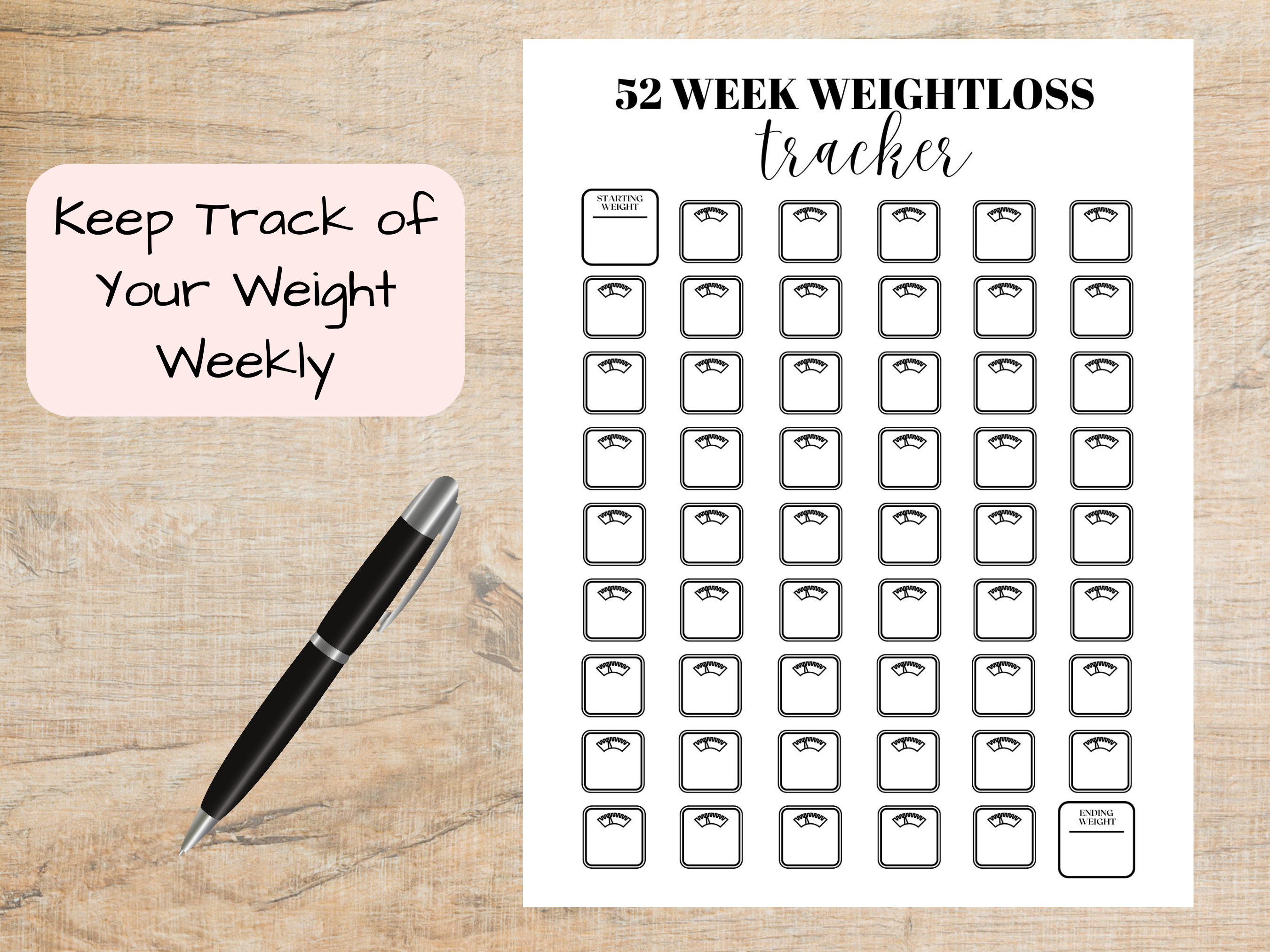 52 Weeks Weight Loss Tracker, Weight Tracker Planning Template, Journal ...