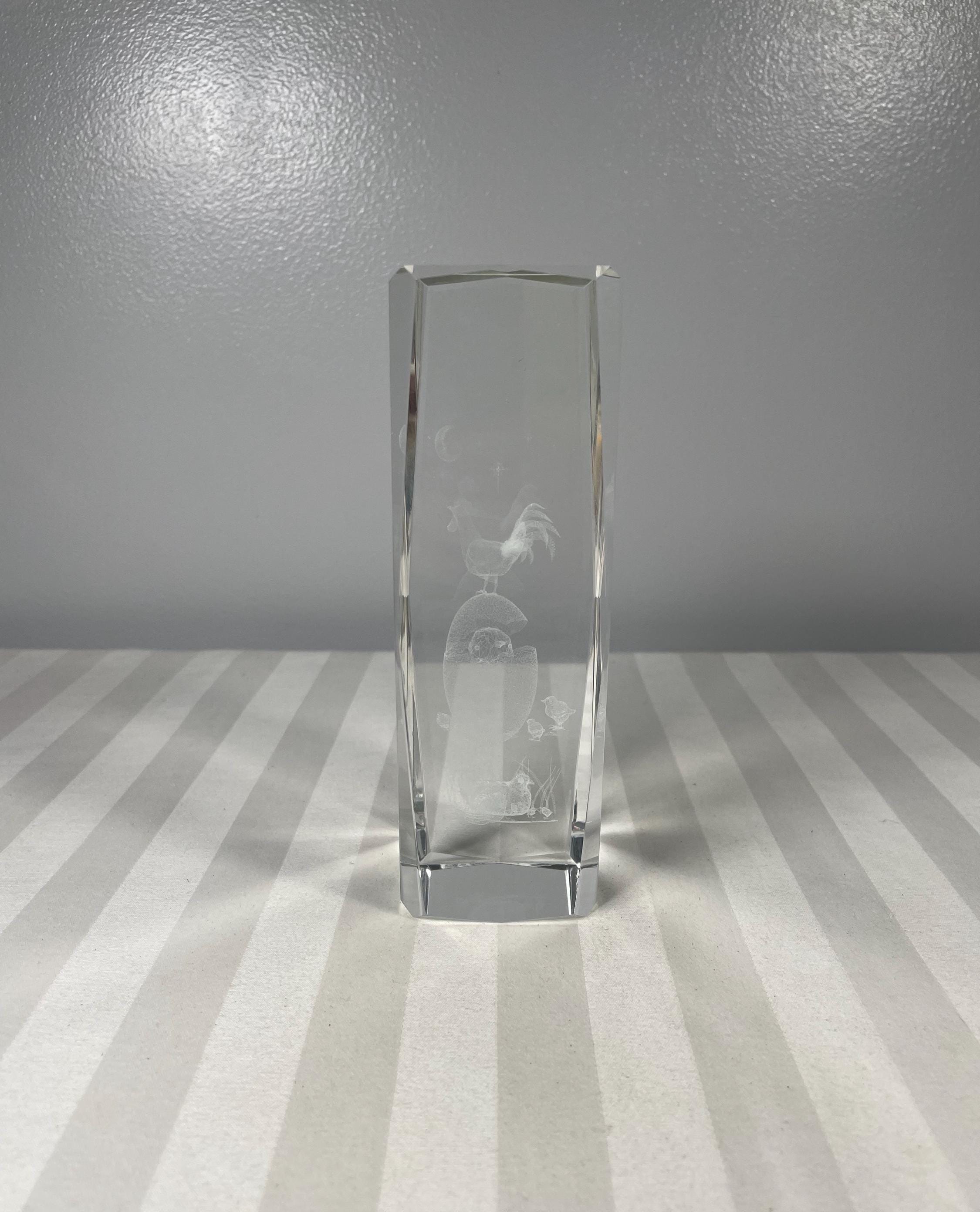 3D Hologram Laser Cut Etched Crystal Glass Chicken and Egg Paperweight ...