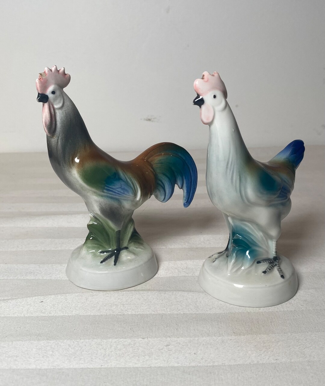 Vintage Chicken Cockerel Figurines Pair of Colourful Cockerels ...