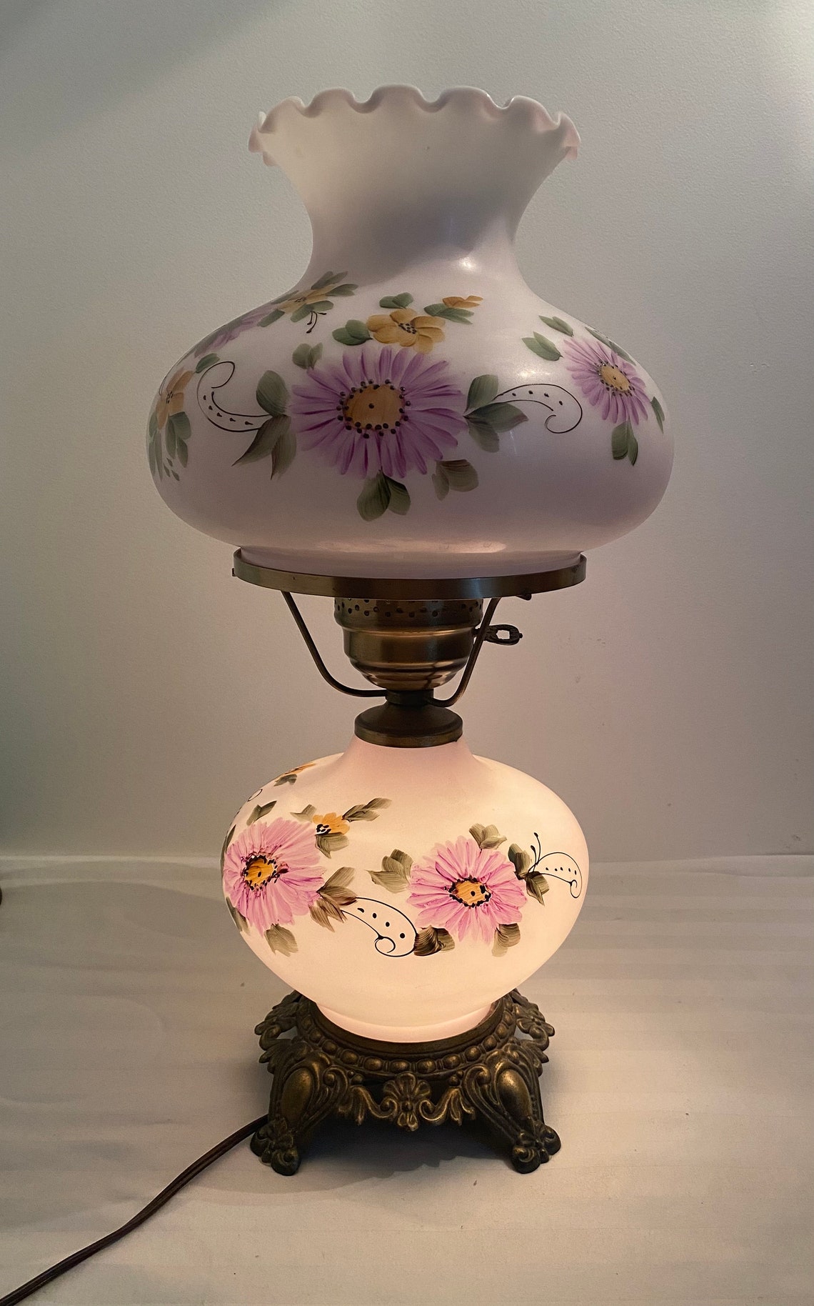 Vintage Hand Painted Floral Gone With the Wind Hurricane Lamp - Etsy