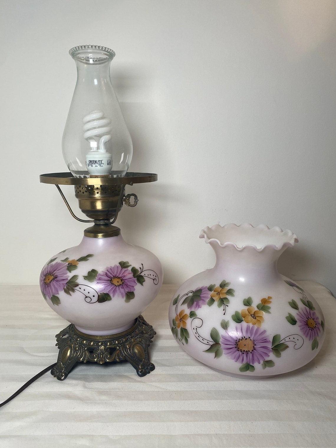 Vintage Hand Painted Floral Gone With the Wind Hurricane Lamp - Etsy