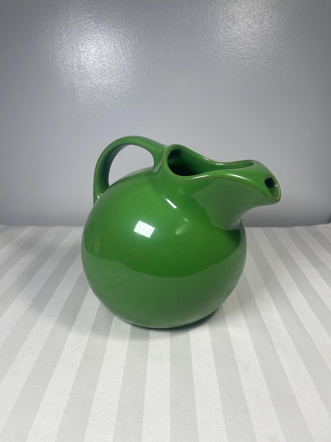 Vintage Hall China Tilted Ball Pitcher Mid Century Green Ceramic Jug ...