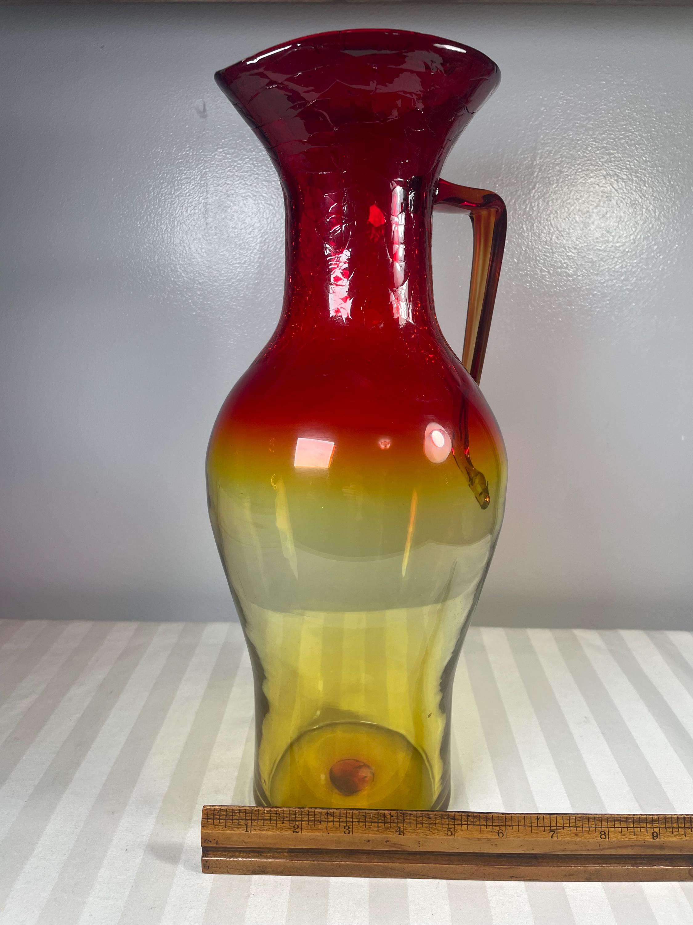 Tall Amberina Blenko Crackle Art Glass Pitcher 16" - Etsy