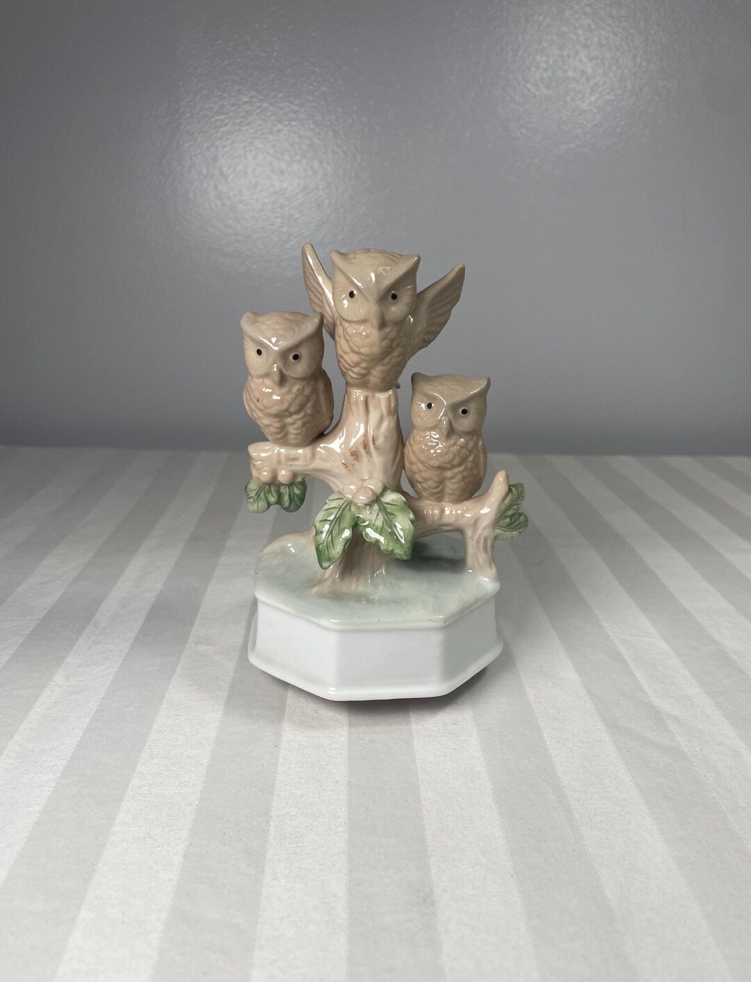 Vintage Porcelain Owl Working Rotating Music Box W/ 3 Owls on Branch - Etsy