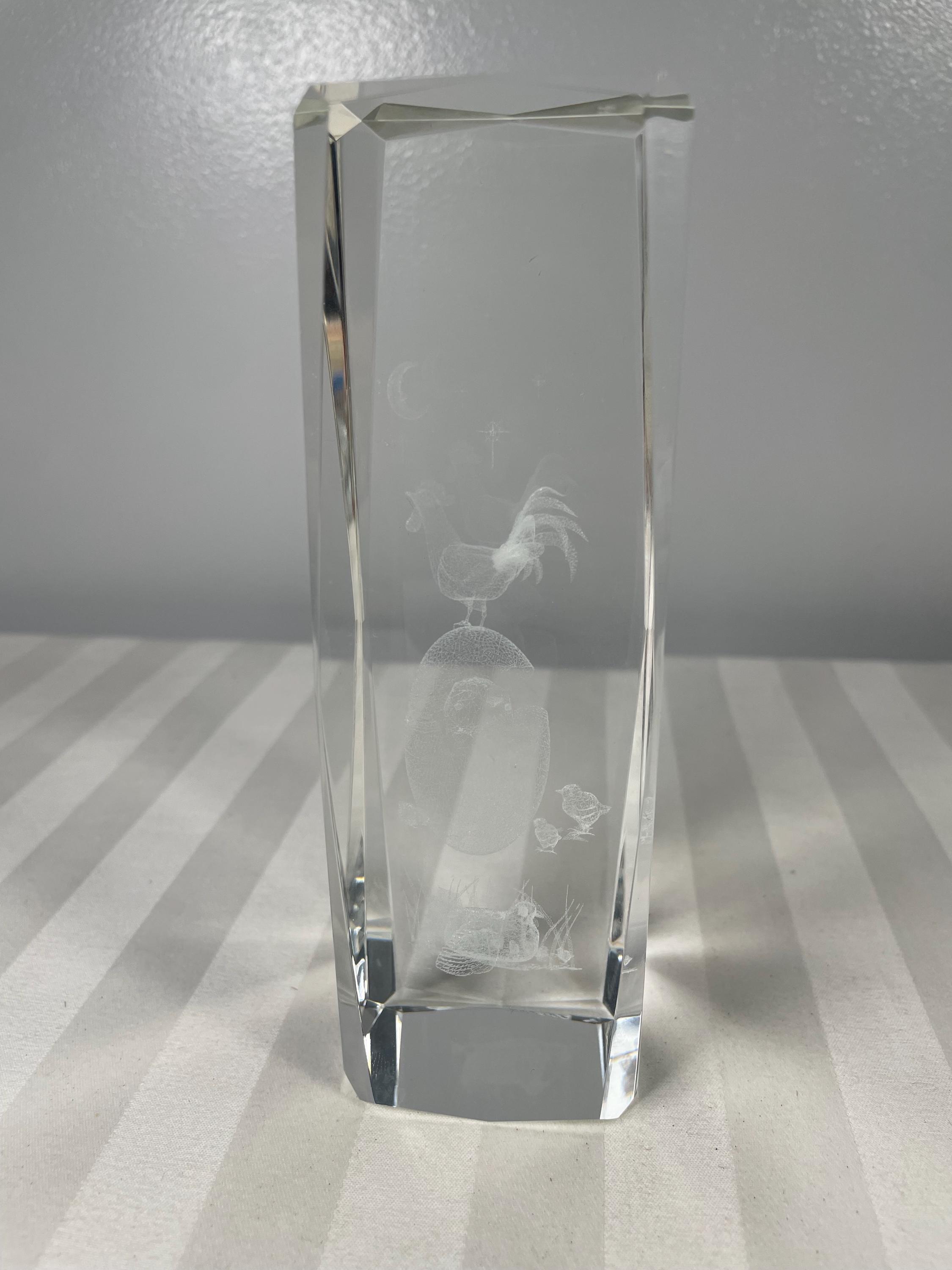 3D Hologram Laser Cut Etched Crystal Glass Chicken and Egg Paperweight ...
