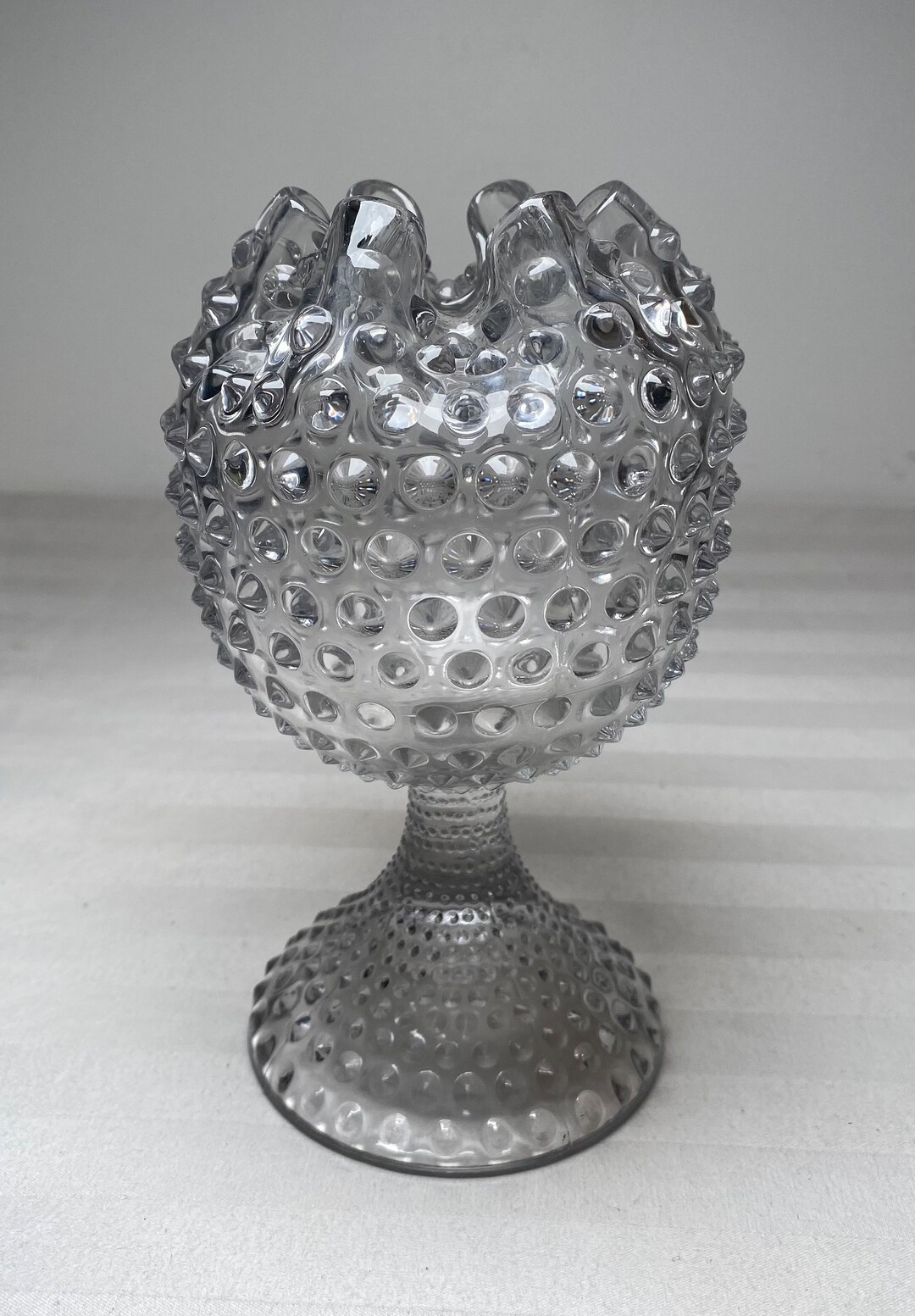 Vintage Duncan & Miller Clear Hobnail Crimped Footed Pedestal Glass ...