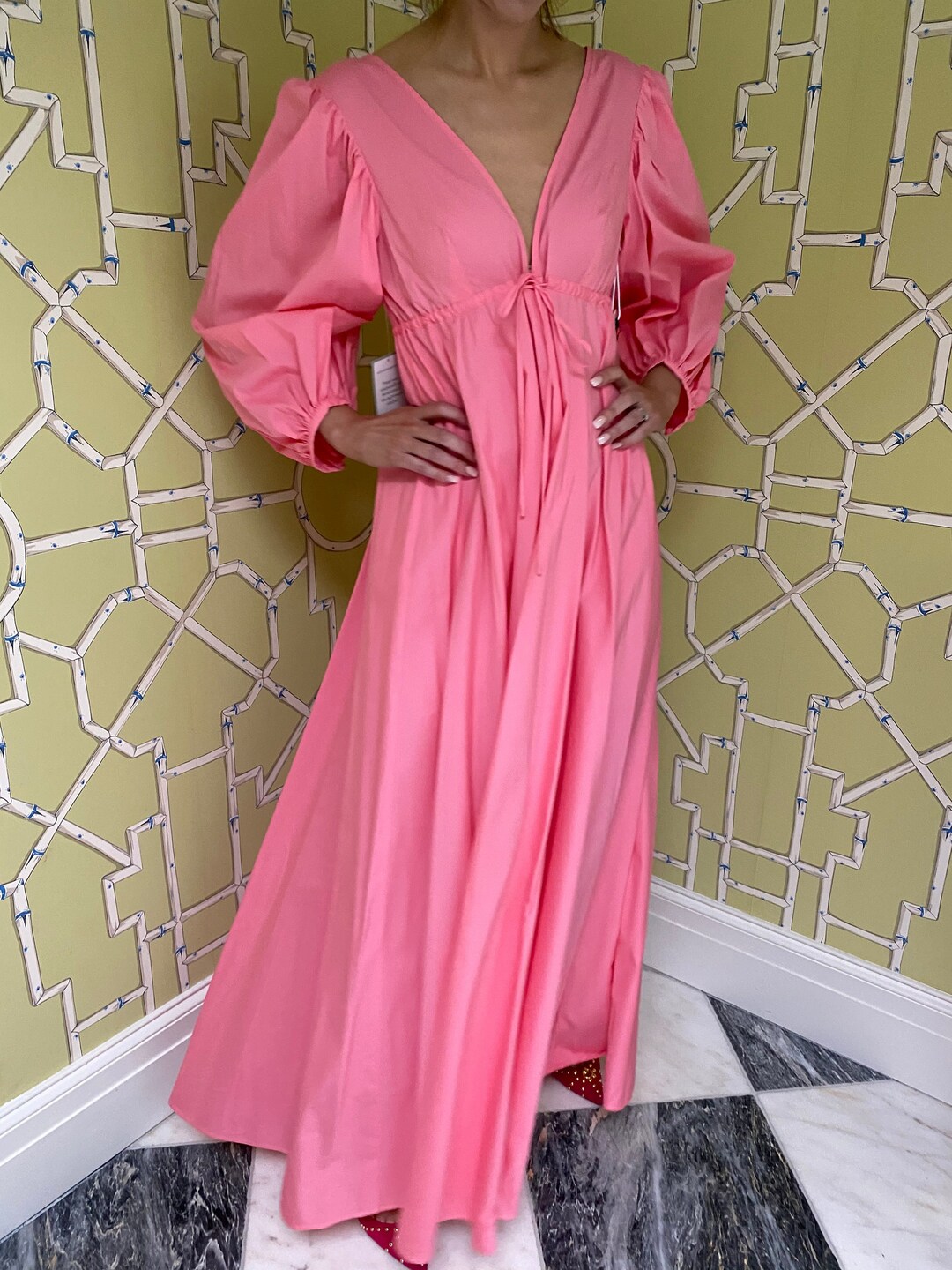 STAUD 'amaretti' Grapefruit Pink Maxi Dress With Balloon Sleeves. New ...