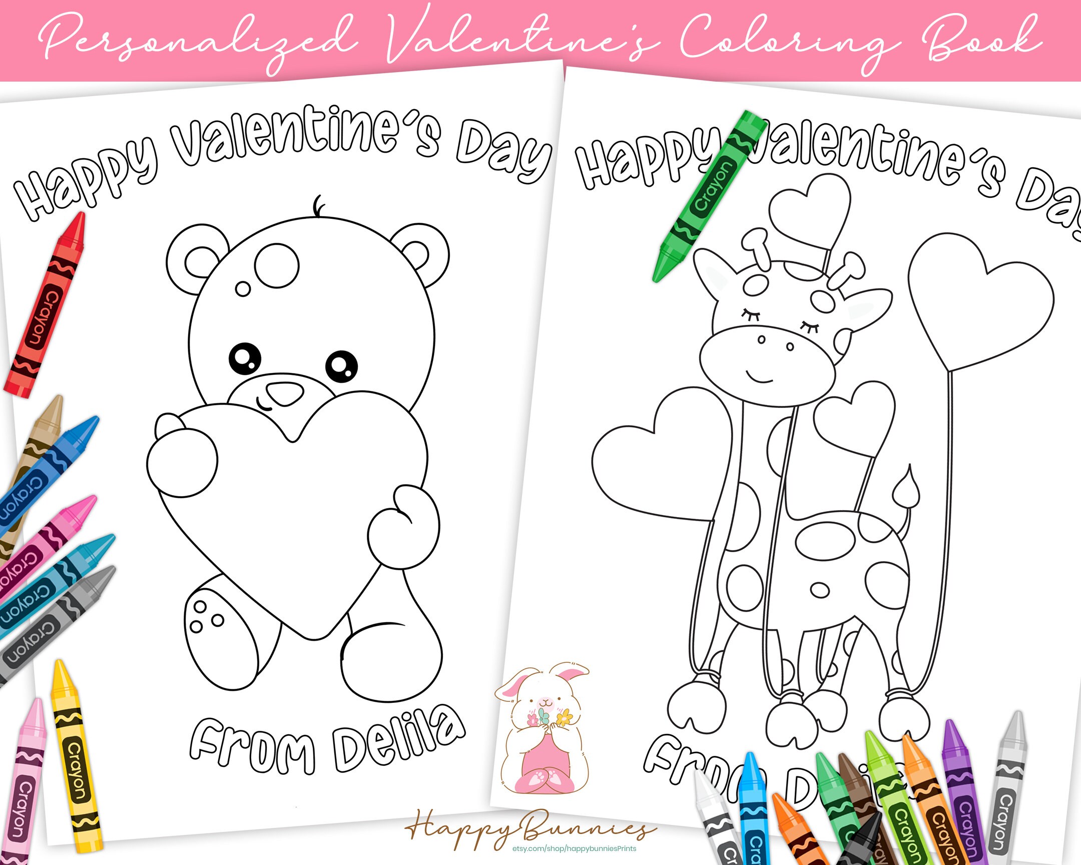Personalized Valentine’s Day Coloring Book, Printable Valentine’s Day ...