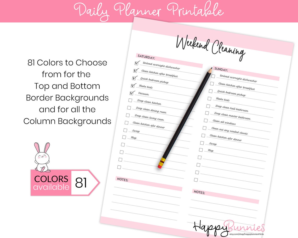 Cleaning Checklist Printable, Weekly Cleaning Checklist, Weekend ...