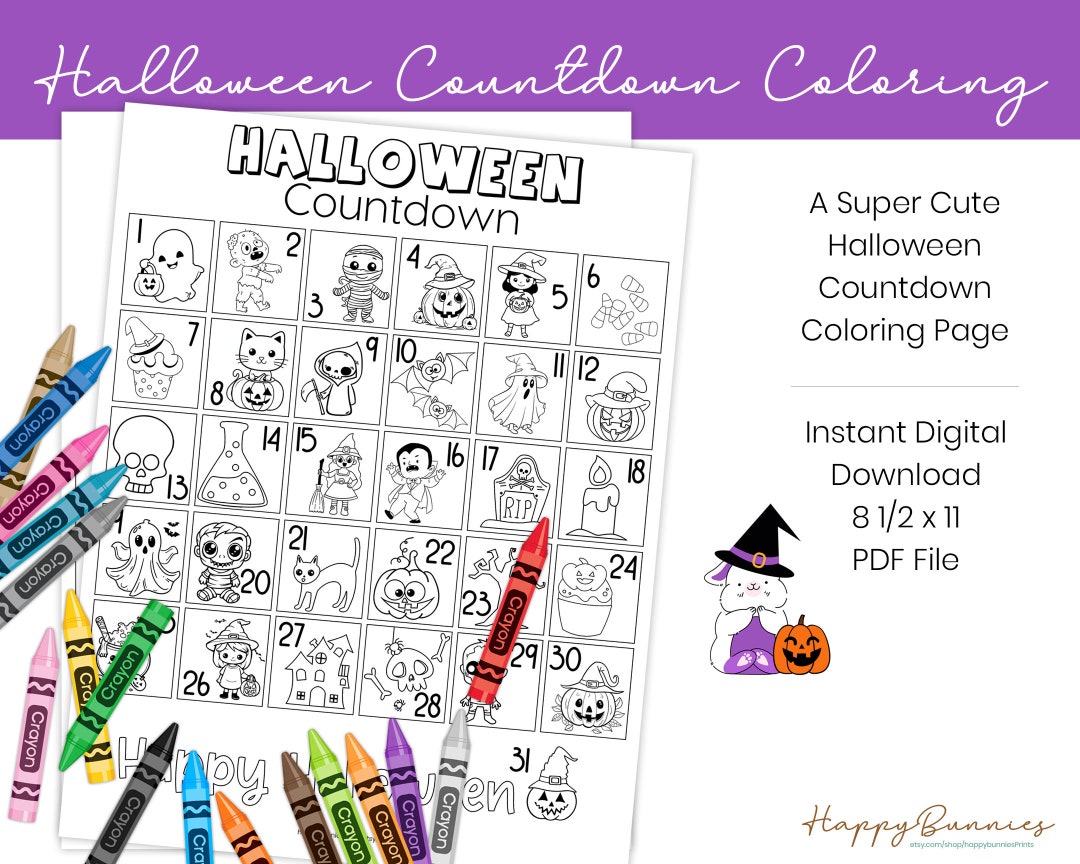 Halloween Countdown Coloring Printable, Halloween Coloring Calendar ...