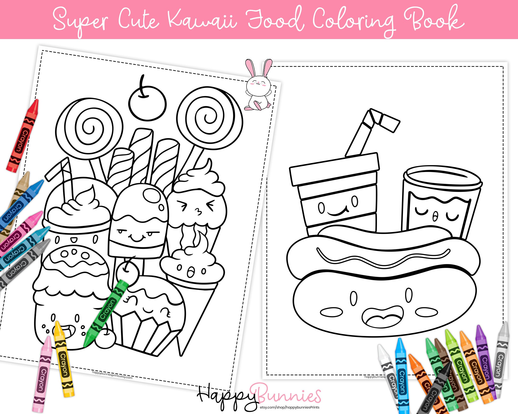 Cute Kawaii Food Coloring Book, Set of 10, Kawaii Food Coloring Pages ...