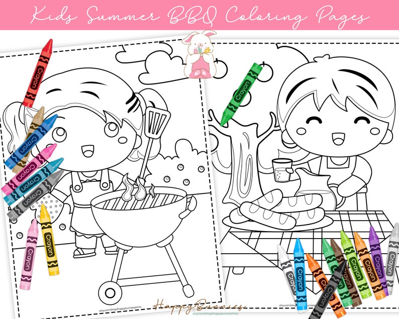 Kids Summer Barbeque Coloring Pages, Set of 10, Summer BBQ Coloring ...
