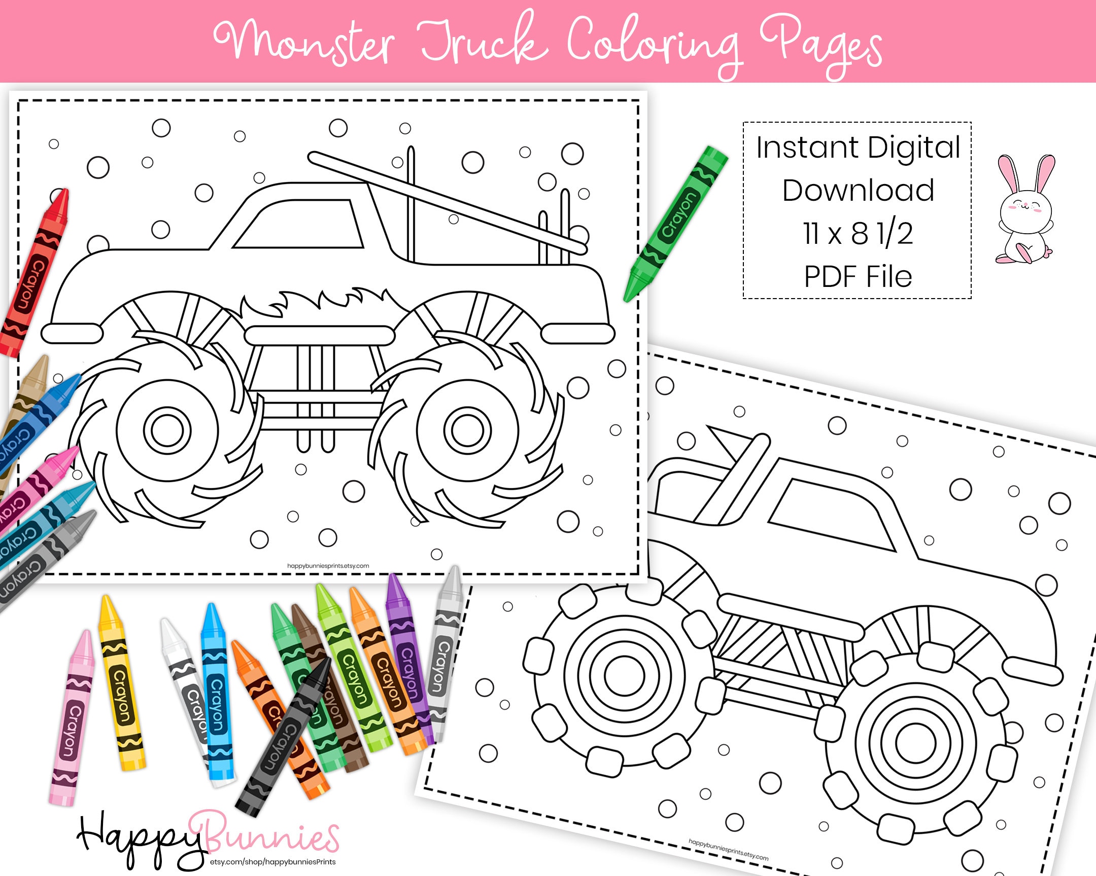 Monster Truck Coloring Pages, Set of 10, Monster Truck Printables ...