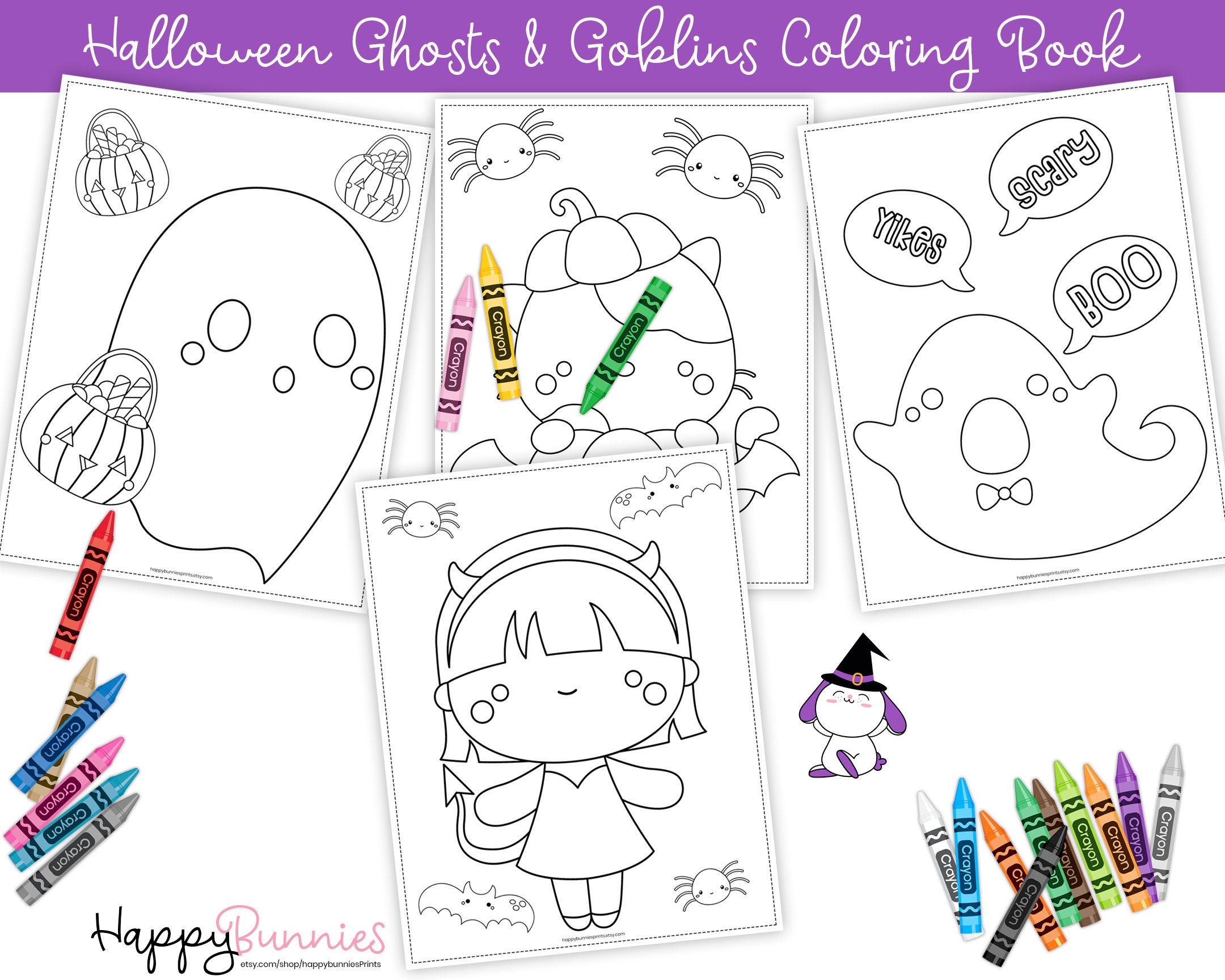 Halloween Ghosts & Goblins Printable Coloring Book, Printable Halloween ...