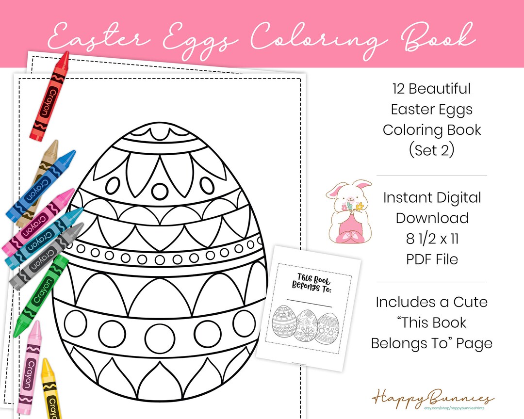 Easter Eggs Coloring Book, Printable Easter Eggs Coloring Book, Set 2 ...