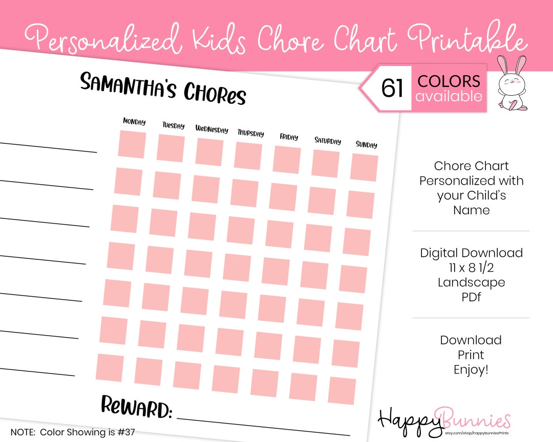 Personalized Chore Chart for Kids Child's Name Child - Etsy