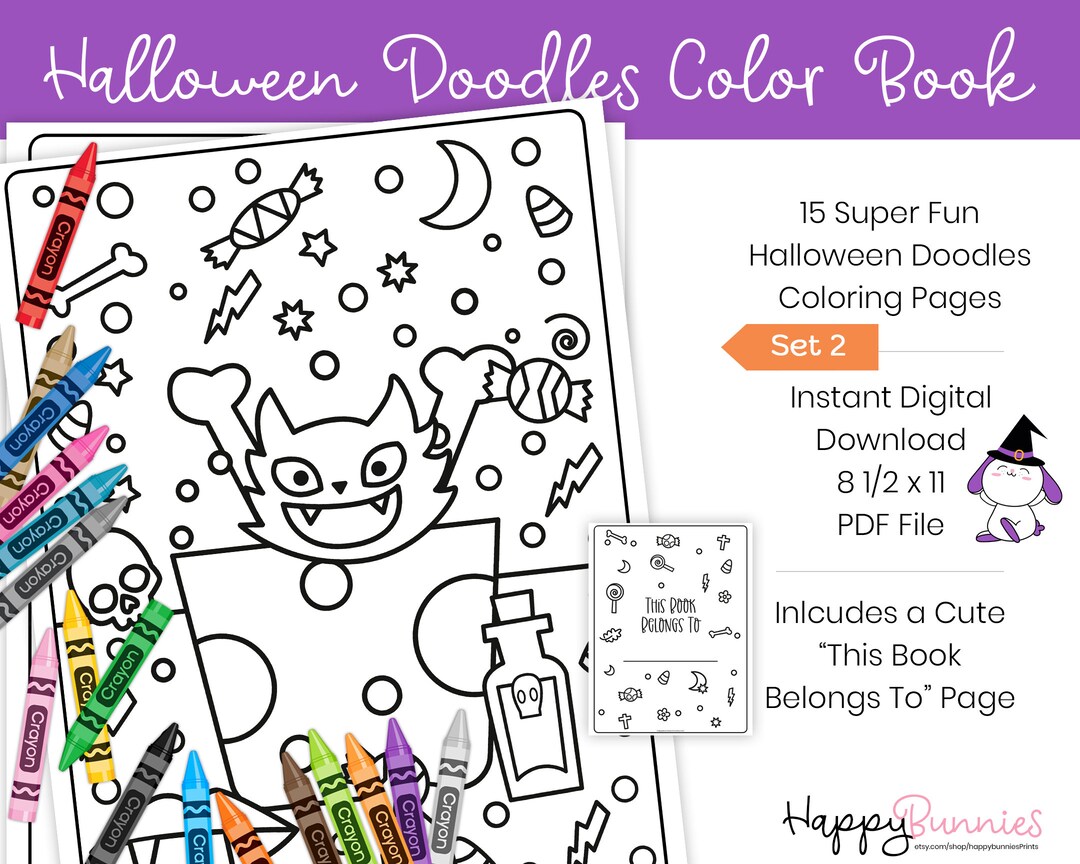 Halloween Doodles Coloring Book set 2 Printable Halloween - Etsy