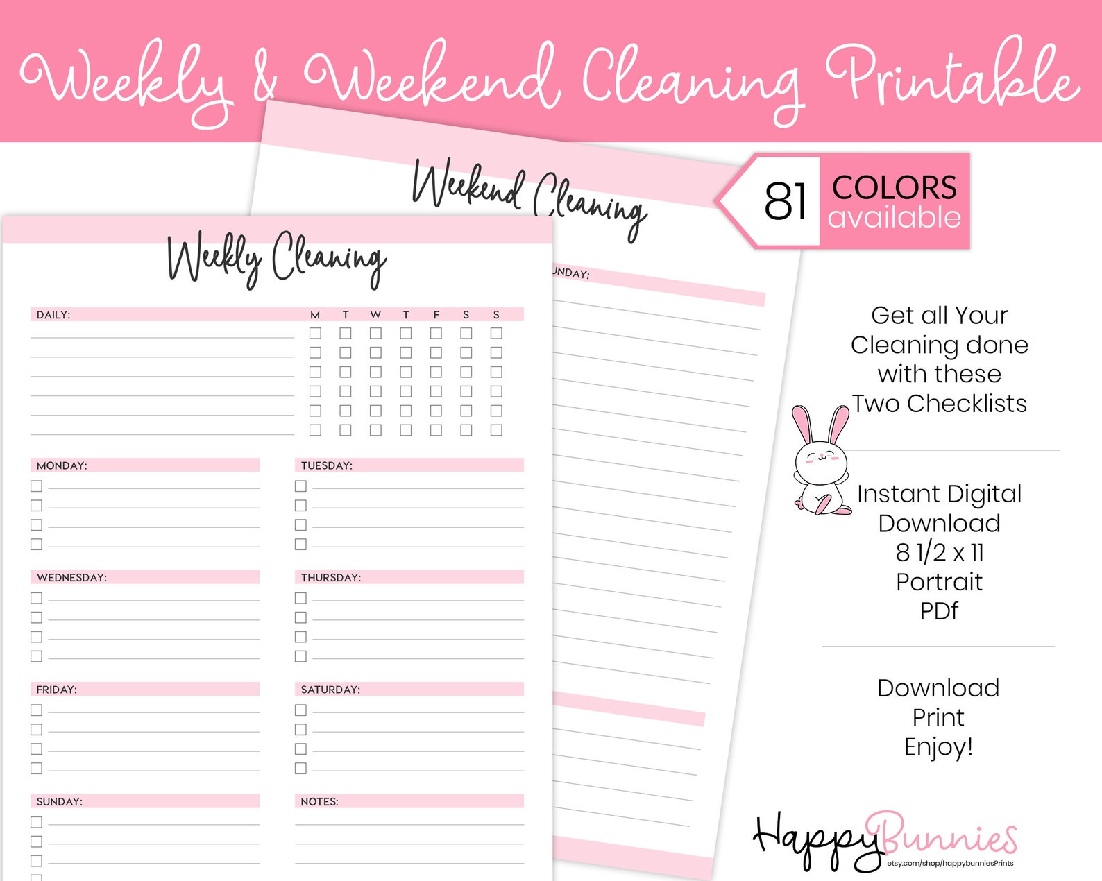 Cleaning Checklist Printable, Weekly Cleaning Checklist, Weekend ...