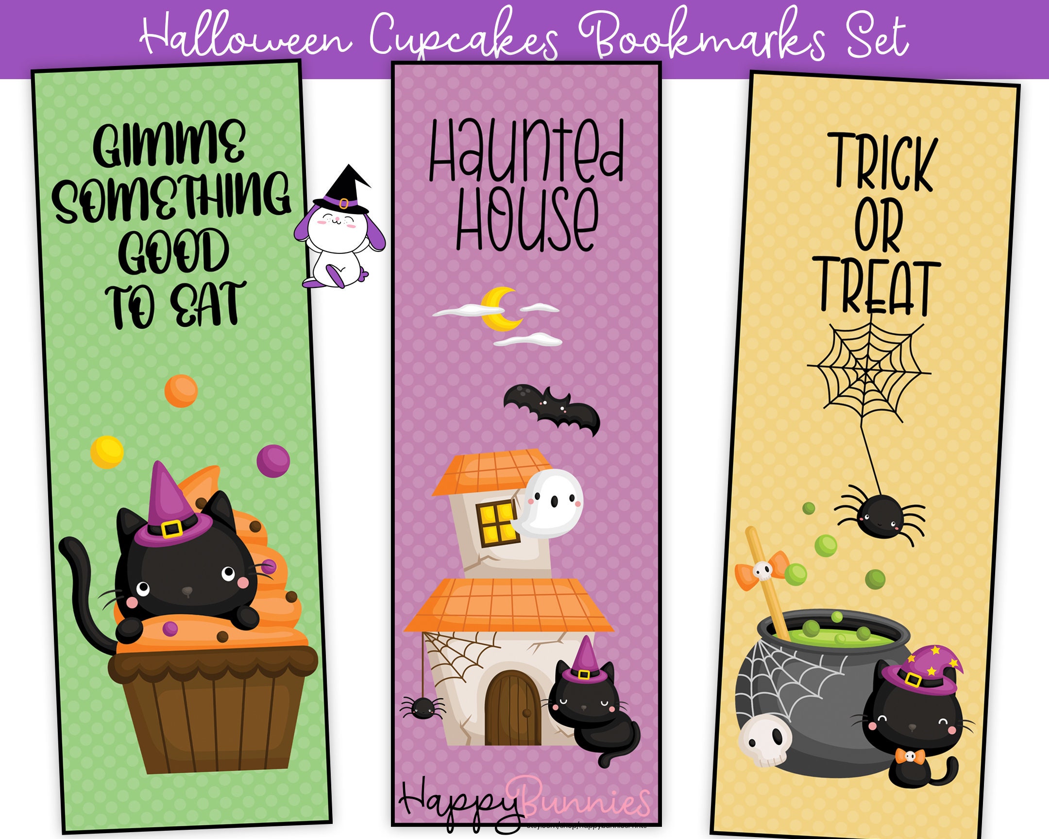 Printable Halloween Black Cat Bookmarks, Set of 6, Printable Halloween ...