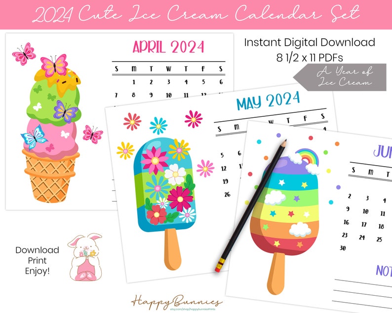 2024 Printable Ice Cream Calendar, 2024 Printable Ice Cream Calendar ...