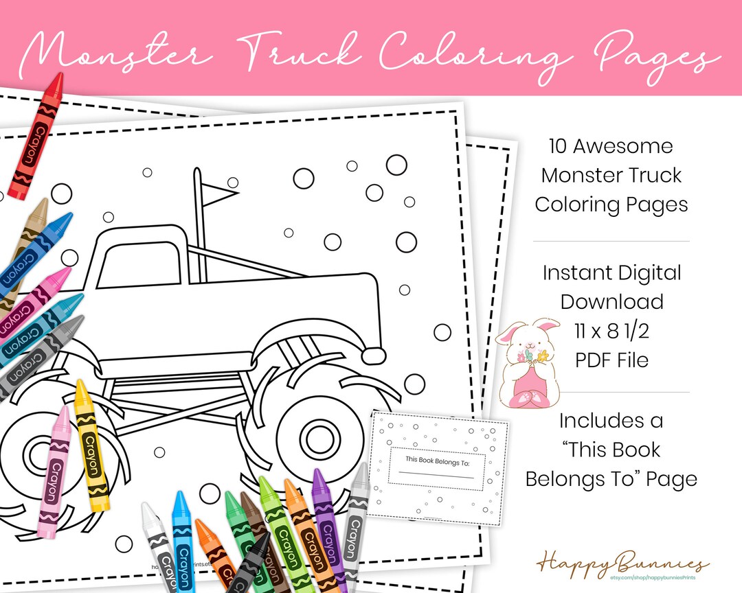 Monster Truck Coloring Pages, Set of 10, Monster Truck Printables ...