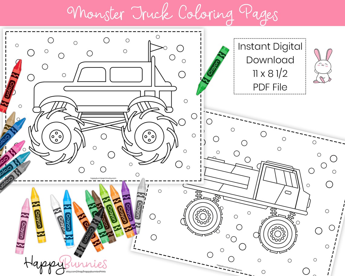 Monster Truck Coloring Pages, Set of 10, Monster Truck Printables ...