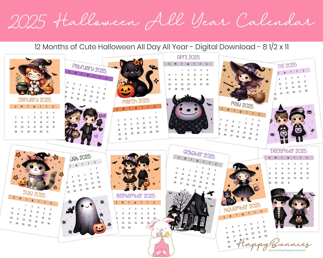 2025 Printable Halloween All Year Calendar, 2025 Printable Calendar ...