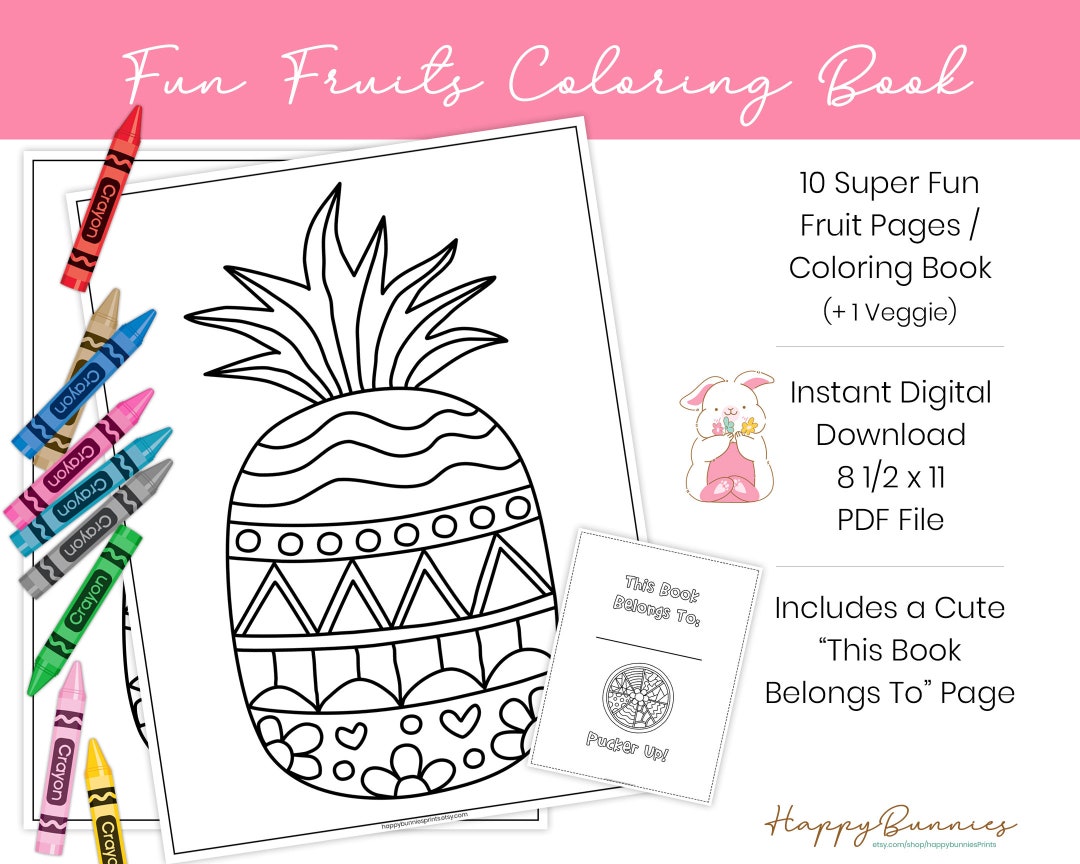 Fun Fruits Coloring Book, Set of 10, Fruit Coloring Pages, Fruit ...