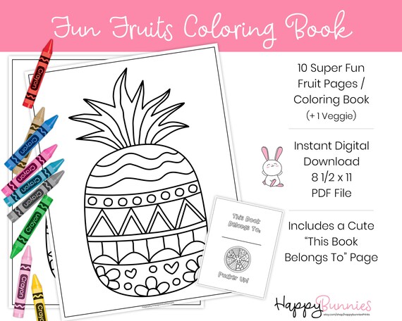 Fun Fruits Coloring Book Set of 10 Fruit Coloring Pages | Etsy
