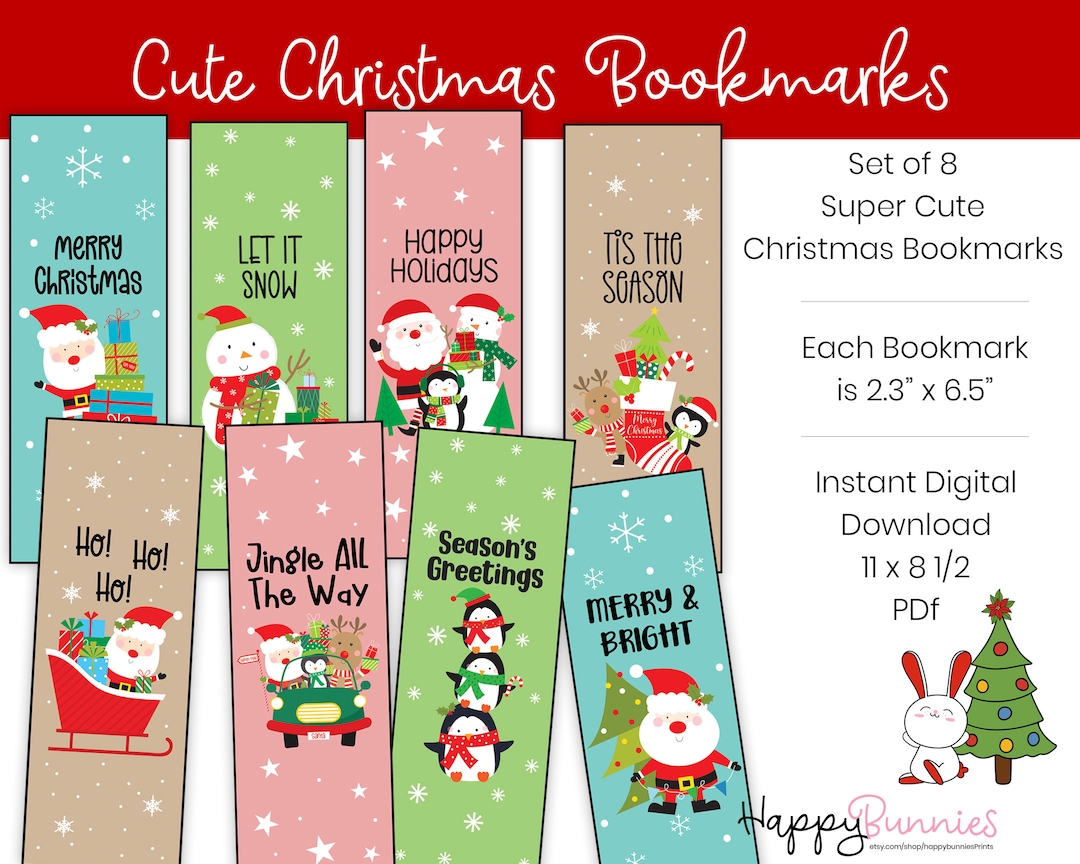 Printable Christmas Bookmarks Set of 8 Christmas Bookmarks - Etsy