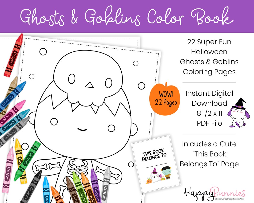 Halloween Ghosts & Goblins Printable Coloring Book, Printable Halloween ...