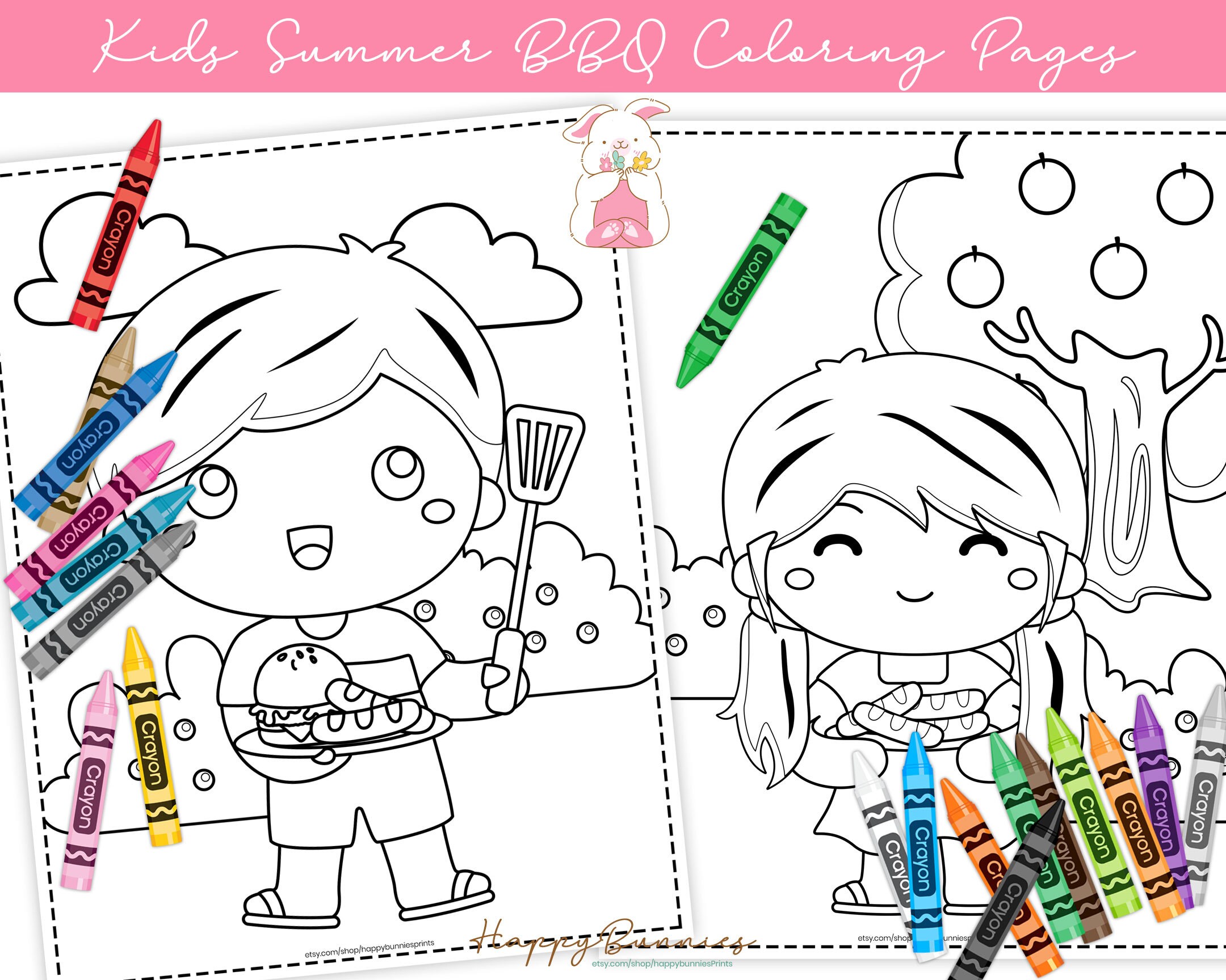 Kids Summer Barbeque Coloring Pages, Set of 10, Summer BBQ Coloring ...