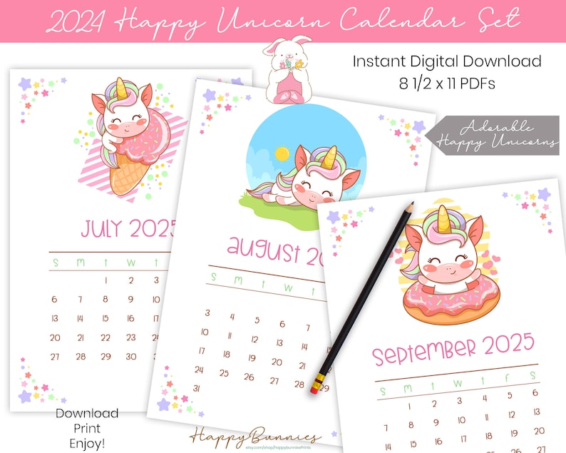 2025 Printable Unicorn Calendar, 2025 Printable Calendar, 2025 Unicorn ...