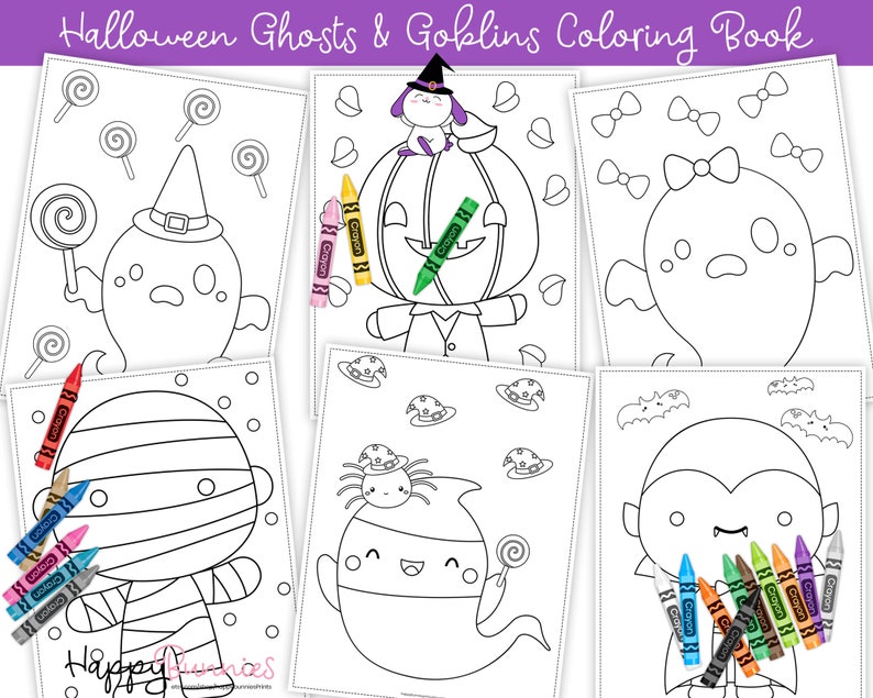 Halloween Ghosts & Goblins Printable Coloring Book, Printable Halloween ...