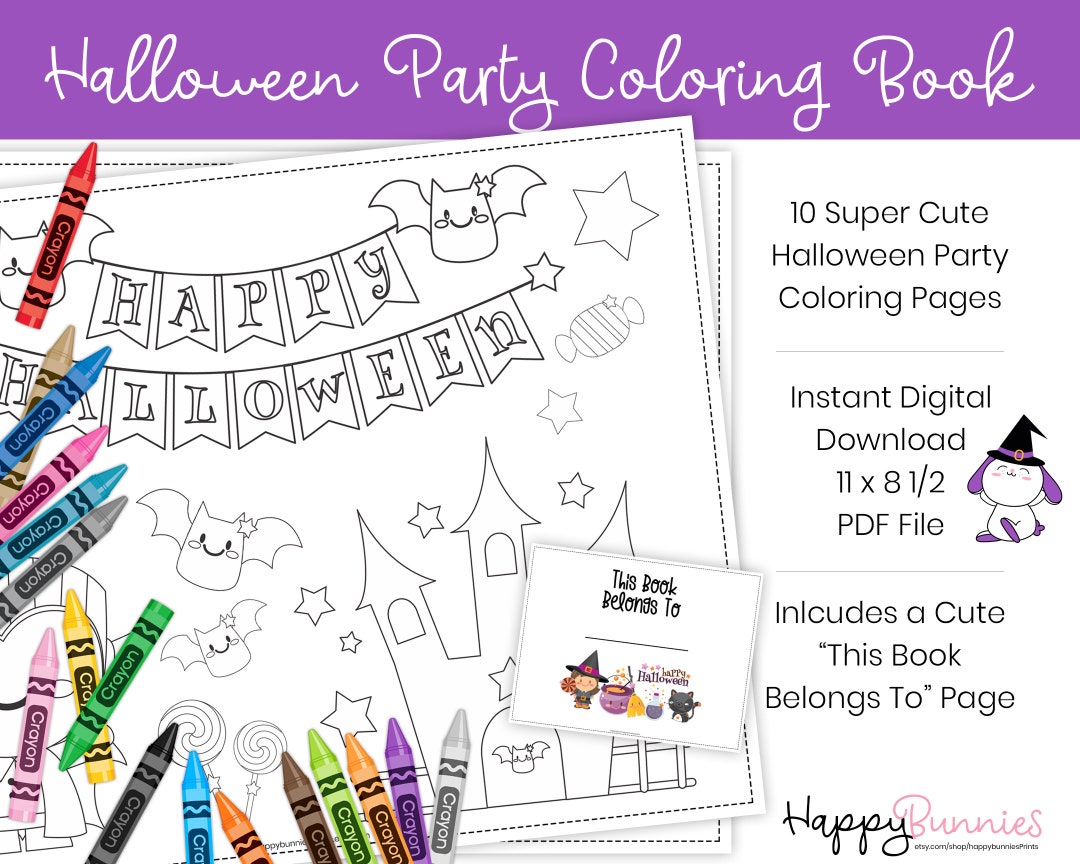 Halloween Party Coloring Book, Printable Halloween Coloring Book ...