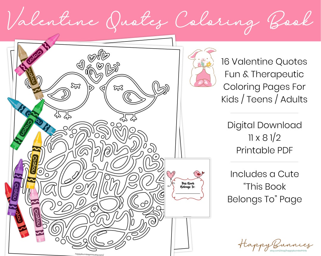 Valentine’s Day Quotes Coloring Pages, Set of 16, Printable Valentine’s ...
