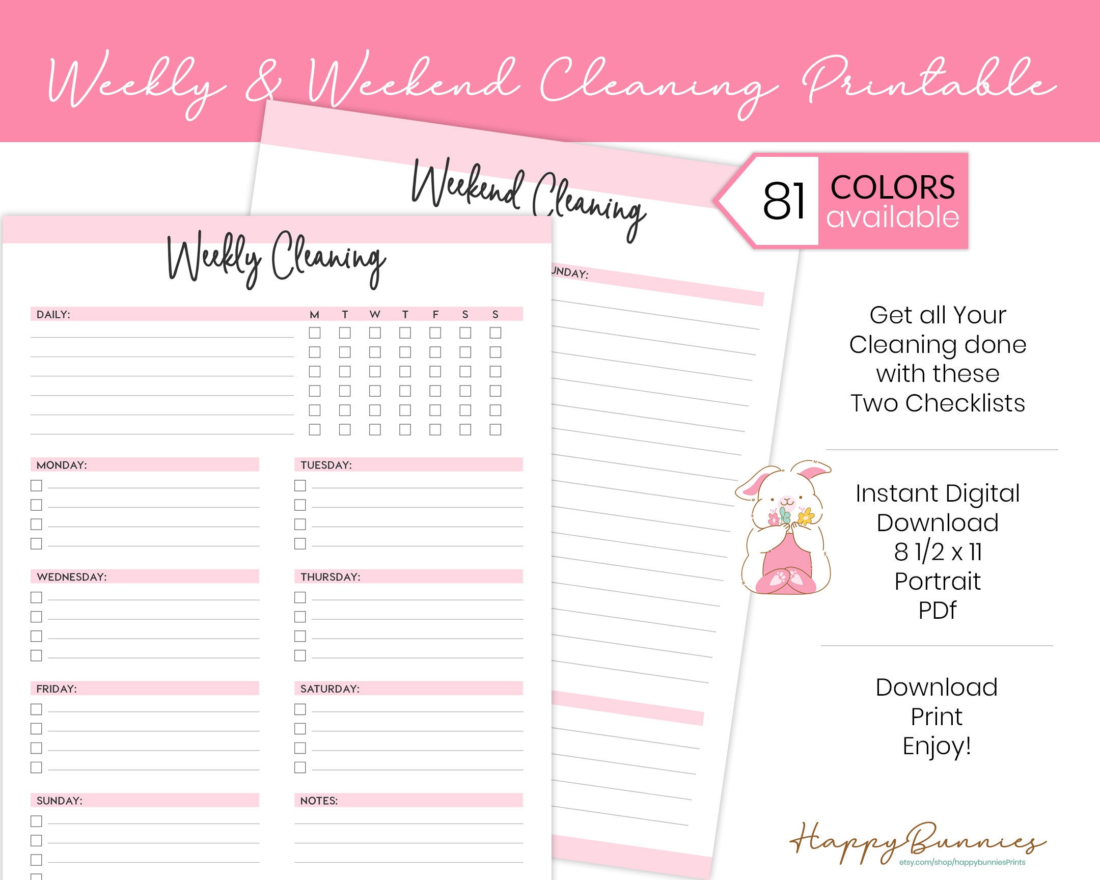 Cleaning Checklist Printable, Weekly Cleaning Checklist, Weekend ...