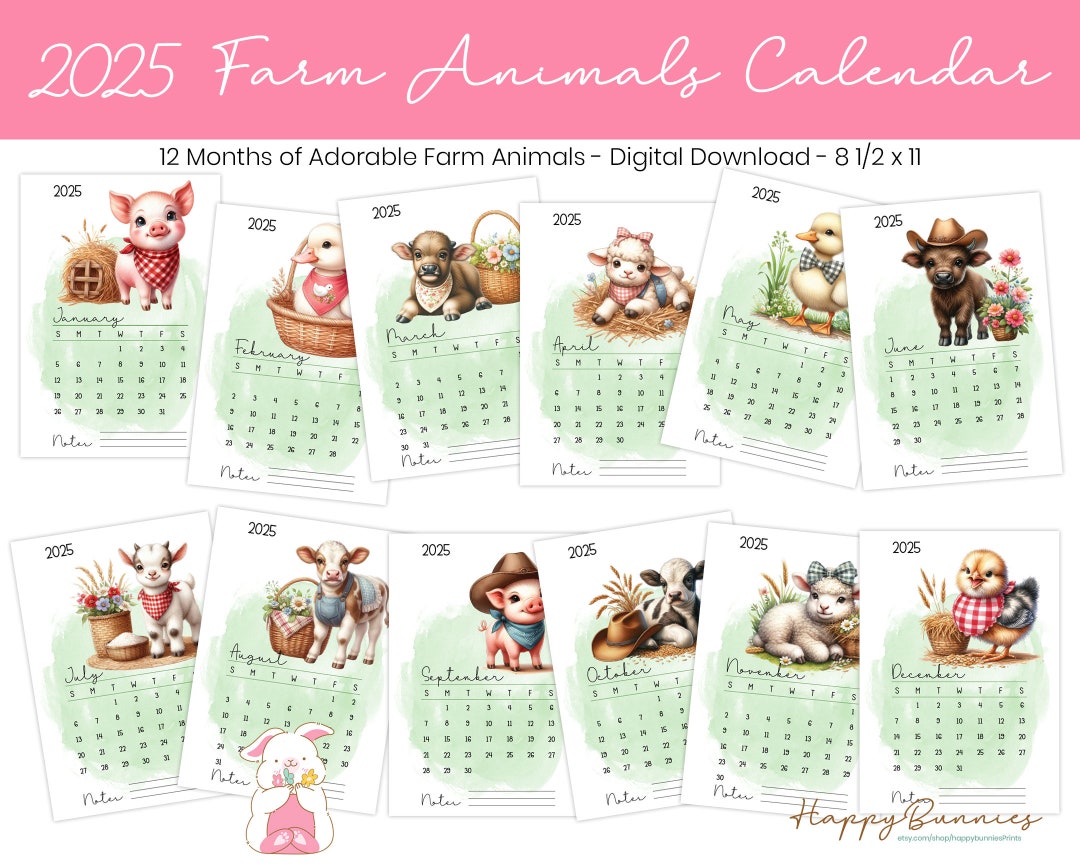 Buy 2025 Printable Farm Animals Calendar, 2025 Printable Calendar, 2025 ...