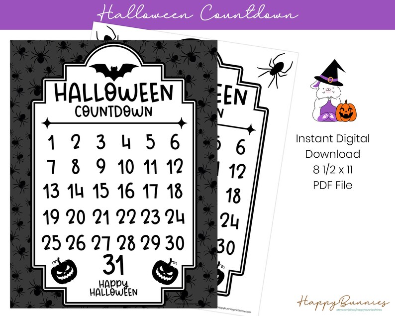Printable Halloween Countdown, Printable Halloween Calendar, Halloween Countdown Calendar ...