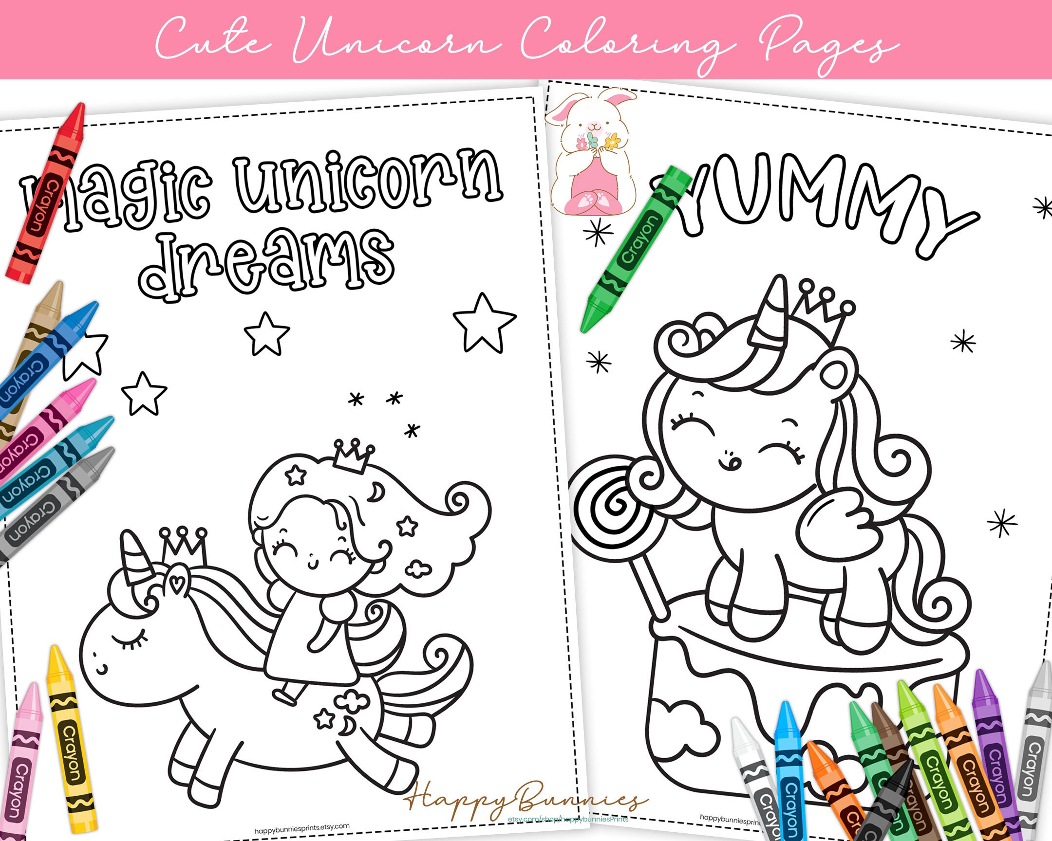 Cute Unicorn Coloring Pages, Set of 12, Unicorn Coloring Pages, Kids ...