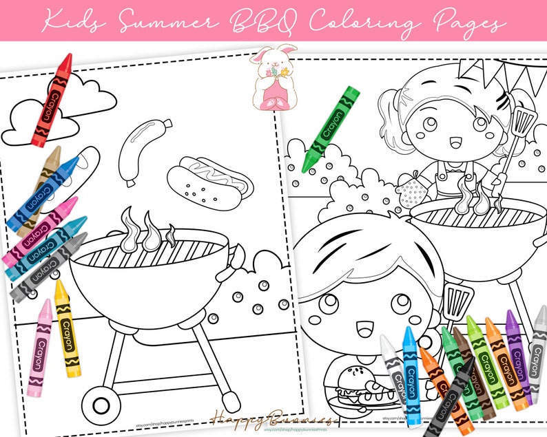 Kids Summer Barbeque Coloring Pages, Set of 10, Summer BBQ Coloring ...
