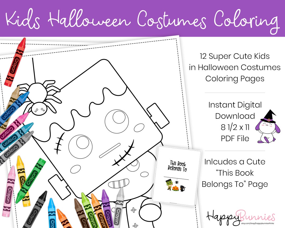 Halloween Kids in Costumes Printable Coloring Book, Printable Halloween ...
