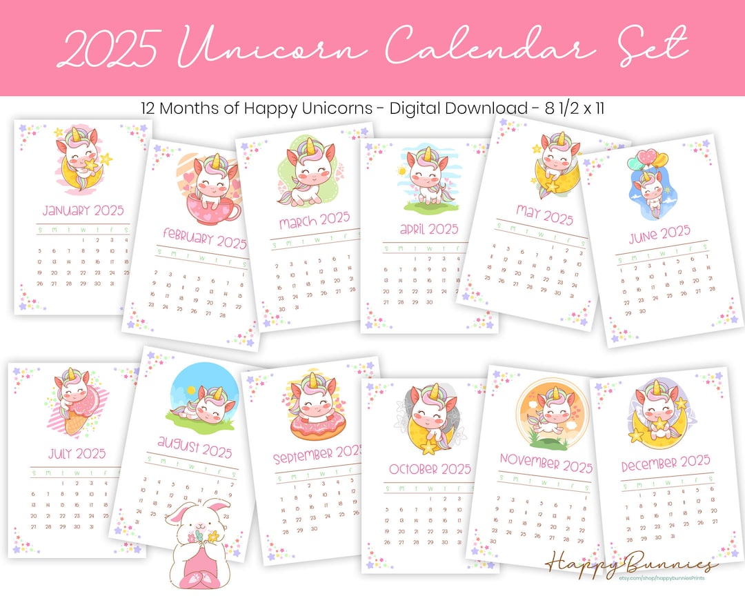2025 Printable Unicorn Calendar, 2025 Printable Calendar, 2025 Unicorn ...