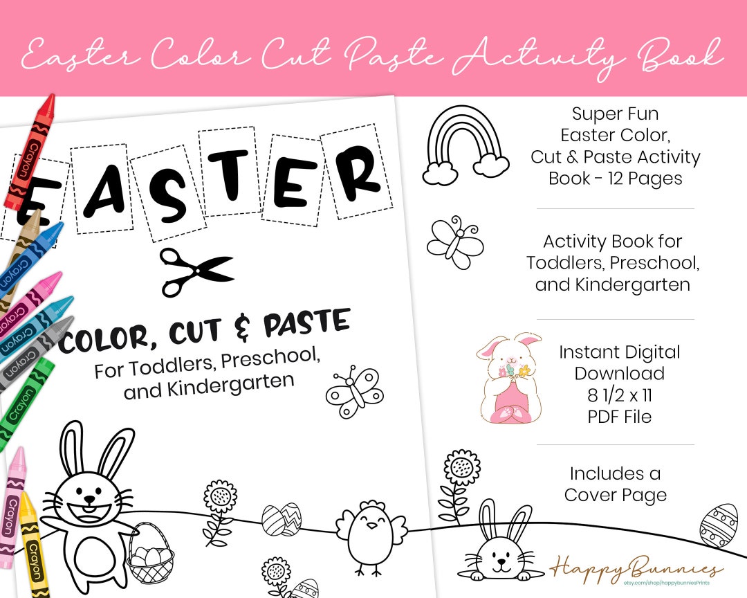 Easter Color, Cut, and Paste Activity Pages for Kids, Printable Easter ...