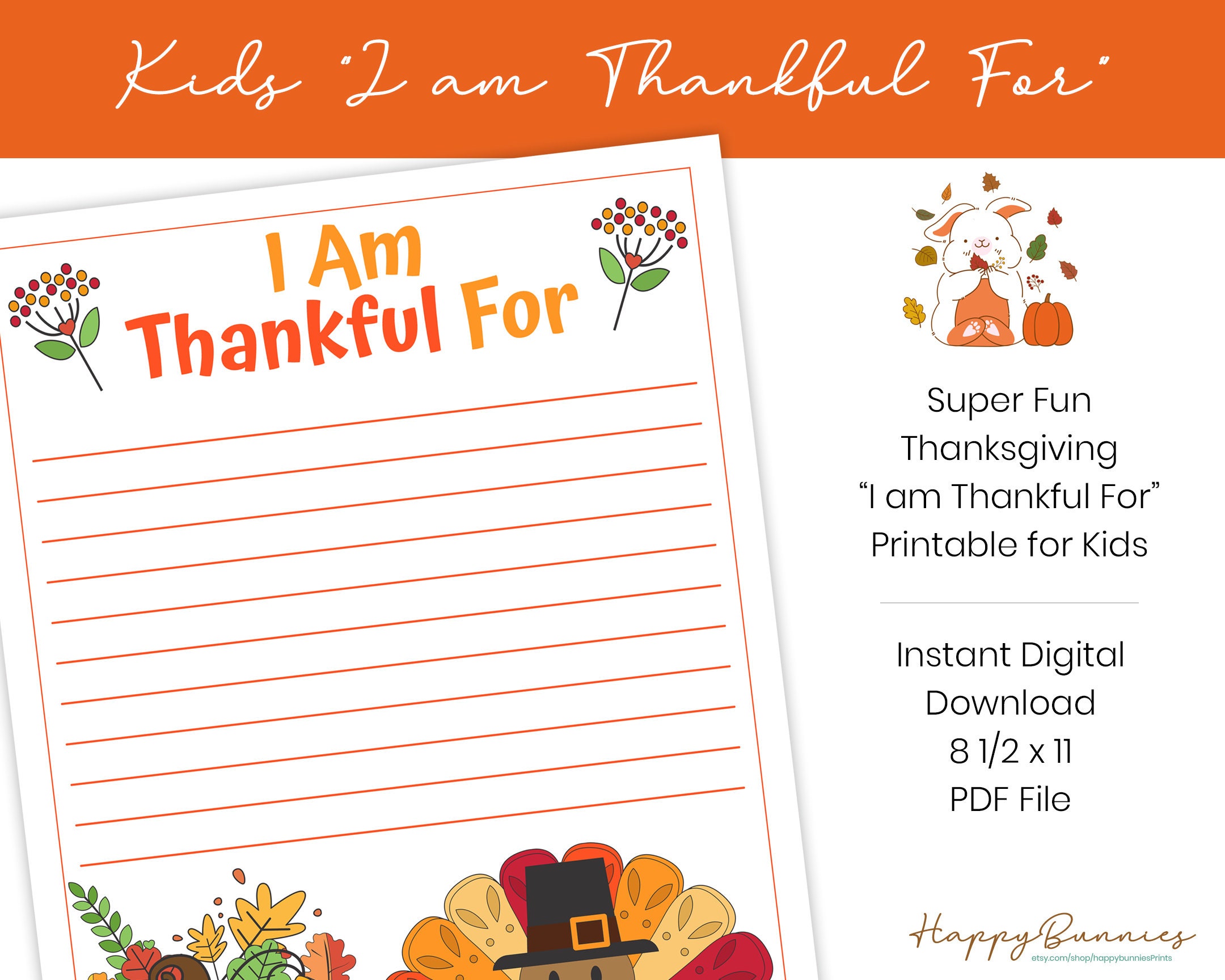 Kids I Am Thankful for Printable Printable Thanksgiving - Etsy